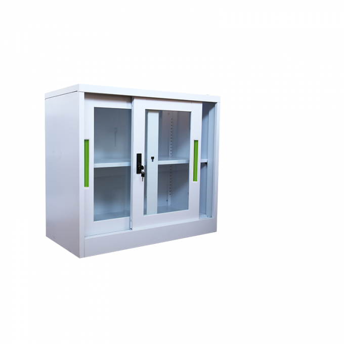 Kd Structure Steel Office Cupboard Two Glass Sliding Door Storage Cupboard
