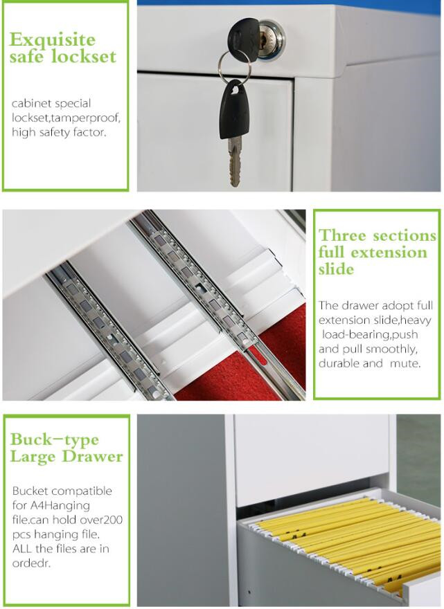 H1030mm Steel Office Lockers 3 Drawer Lateral File Cabinet Metal
