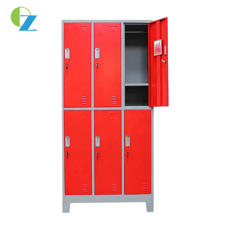 Red Color Metal Storage Cabinet Fitness 6 Door Staff Lockers With ...
