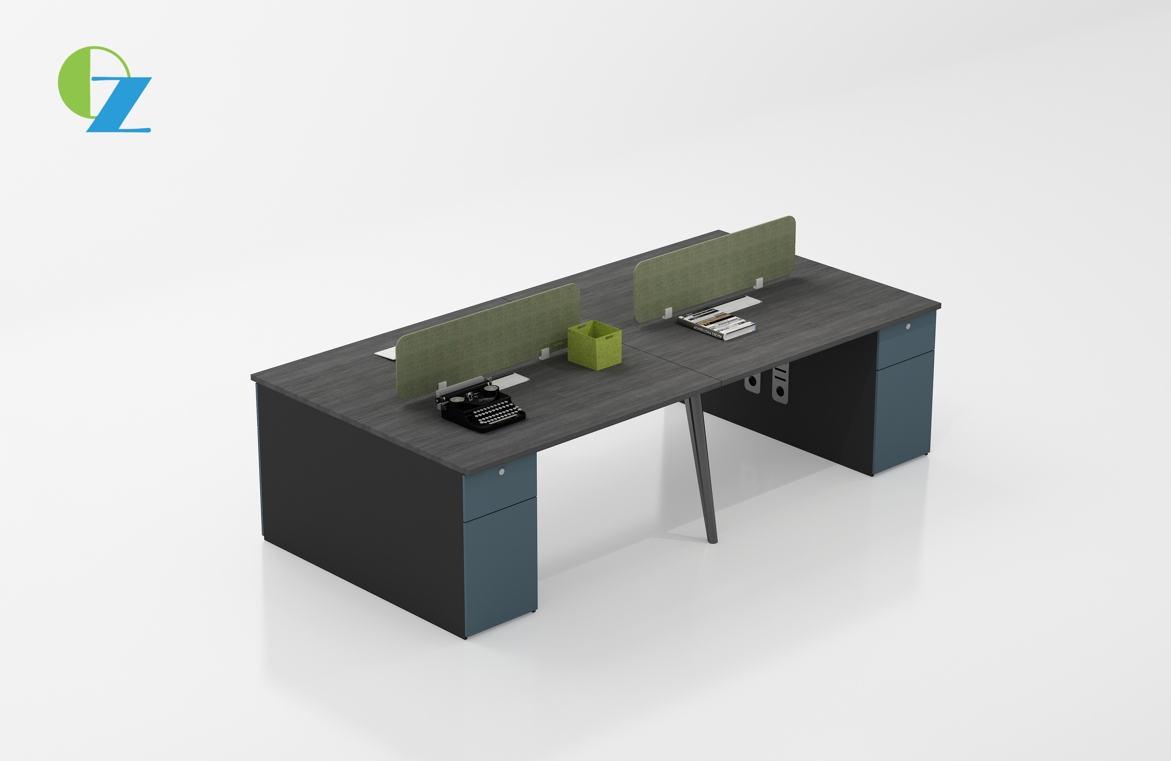 Office Staff Computer Work Desk Workstation With File Cabinet Working ...